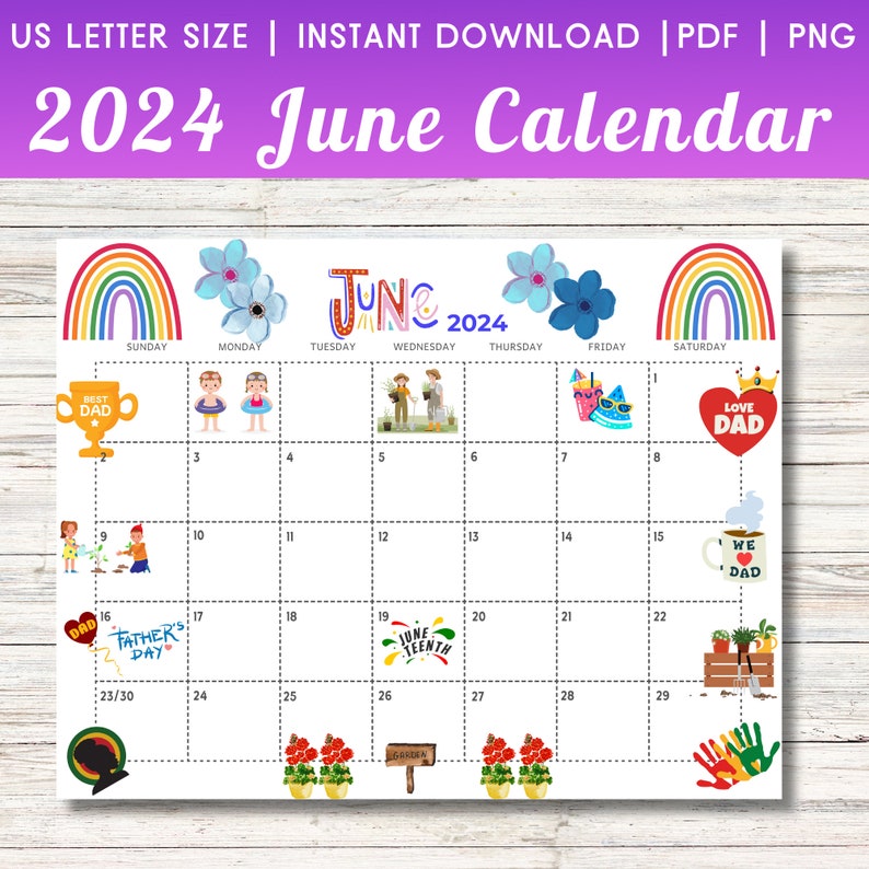 June 2024 Calendar Printable Kids 2024 Calendar Classroom School June ...