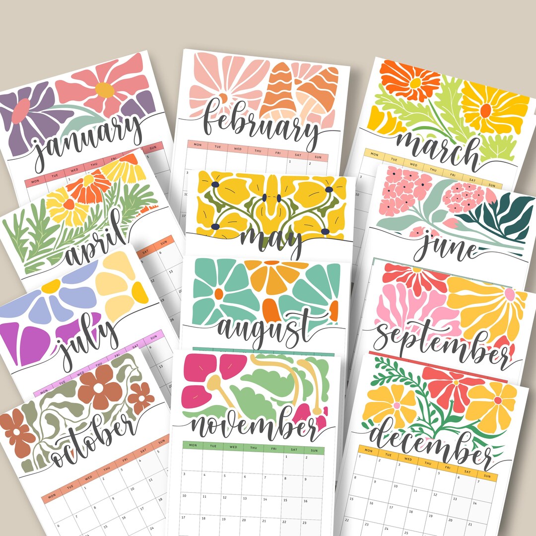 Printable 2025 Floral Calendar 2025 Wall Floral Calendar Planner ...
