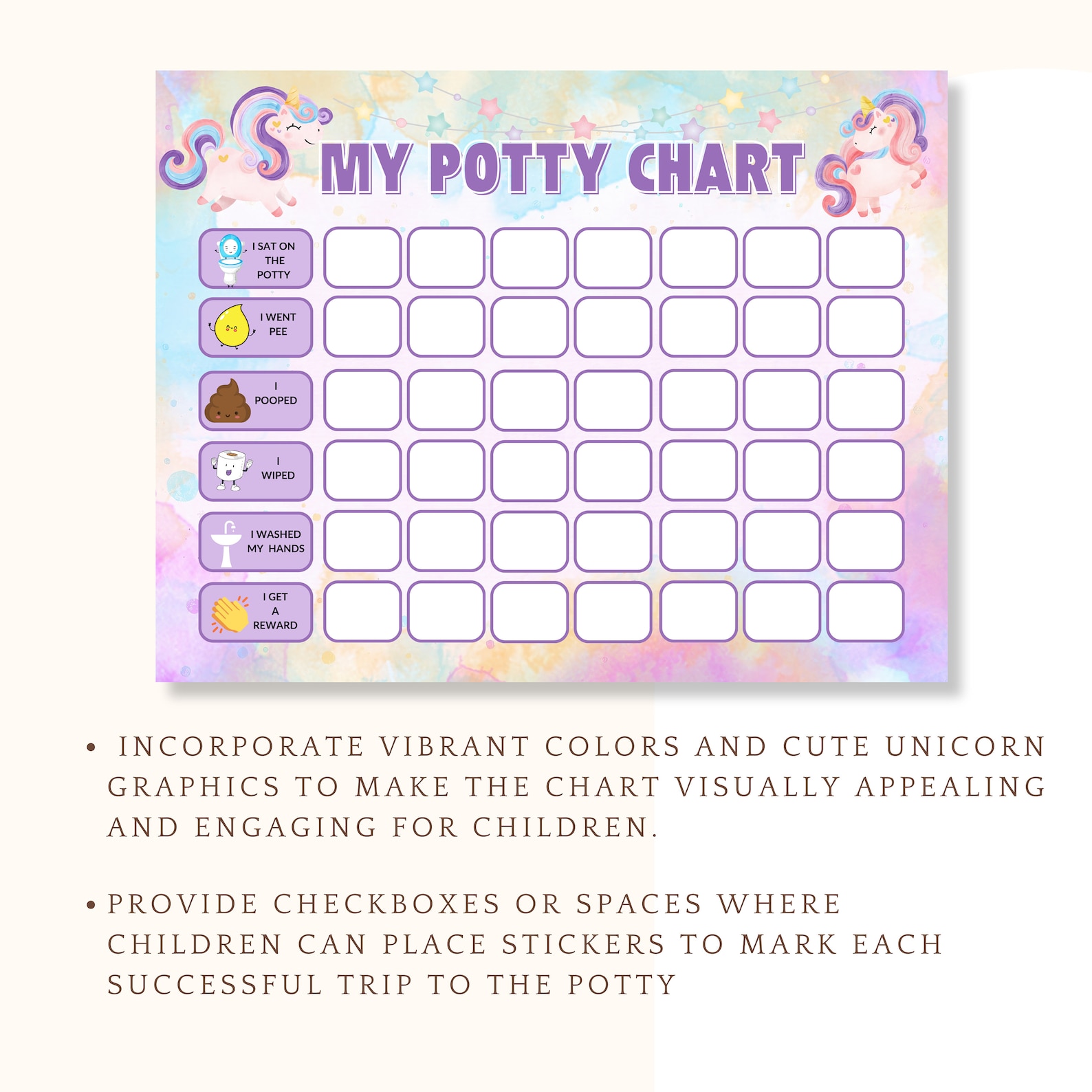 Unicorn Potty Chart for Girls Toilet Training Chart Kids Potty Chart ...