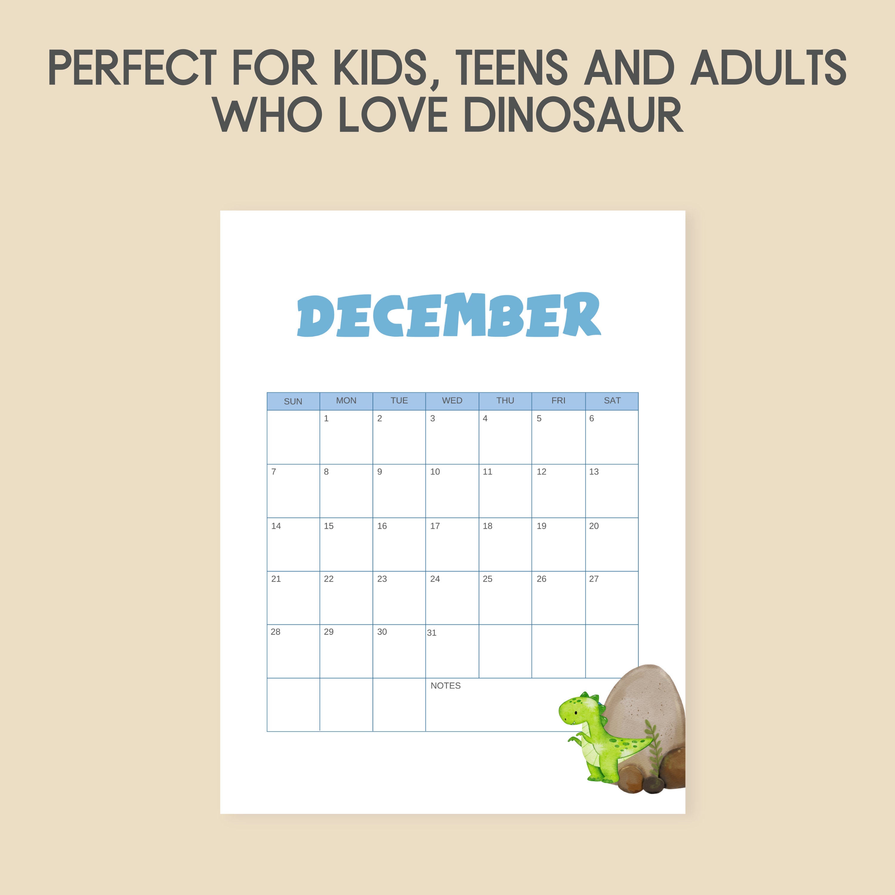 2025 Dinosaur Calendar Printable for Kids Monthly Planner Dino Lover ...