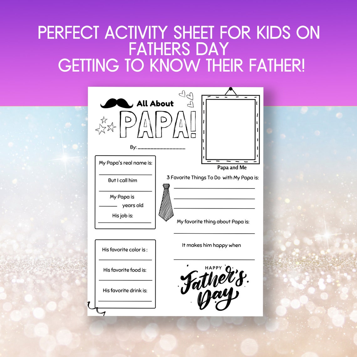 All About Papa Father's Day Printable Worksheet Fathers Day Gift for ...