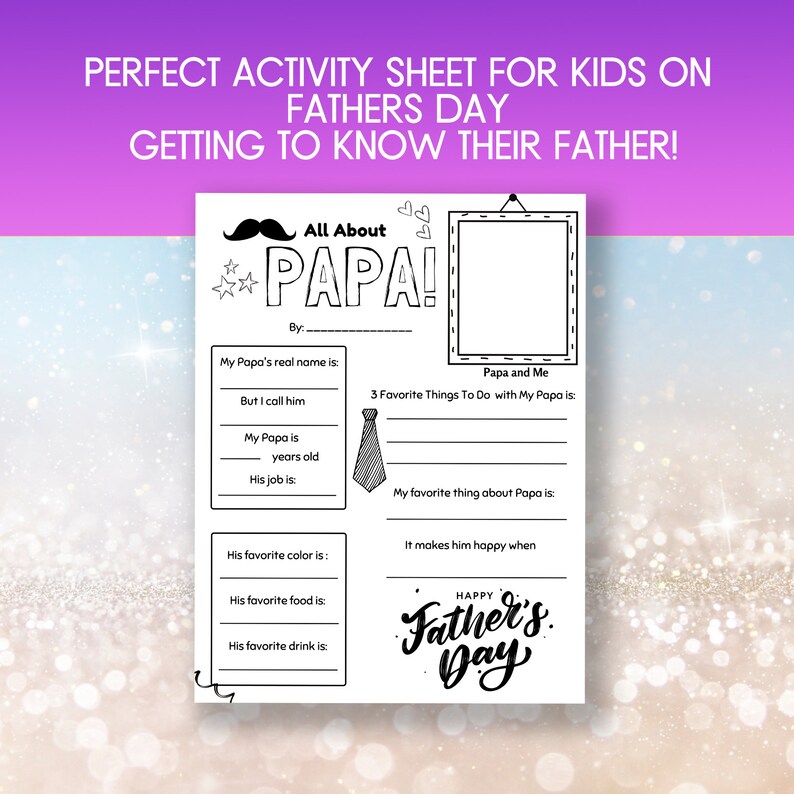 All About Papa Father's Day Printable Worksheet Fathers Day Gift for ...