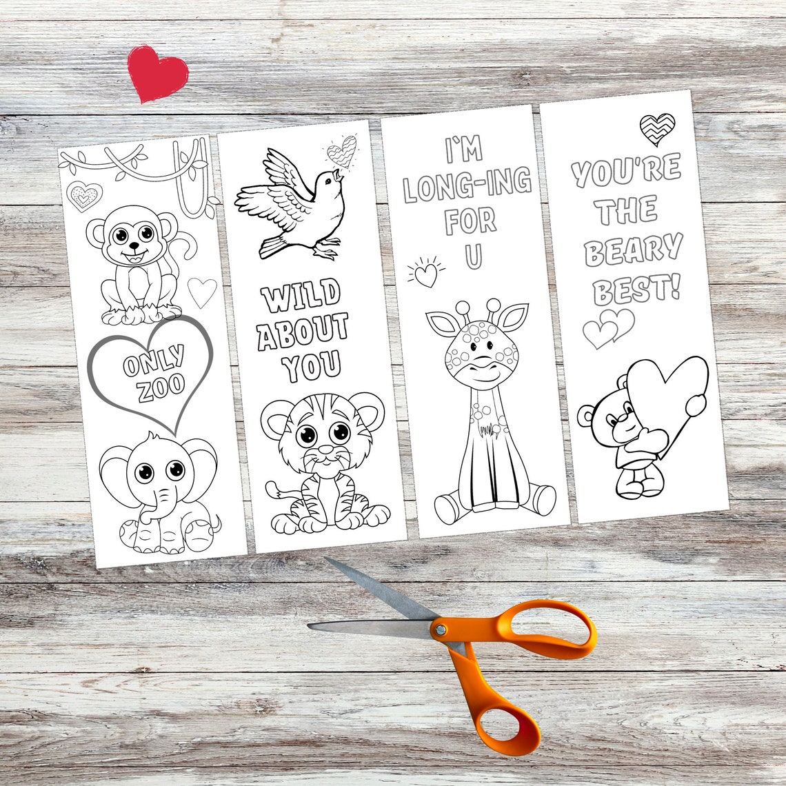 Valentines Coloring Bookmarks Valentines Puns Cards Cute Animal ...
