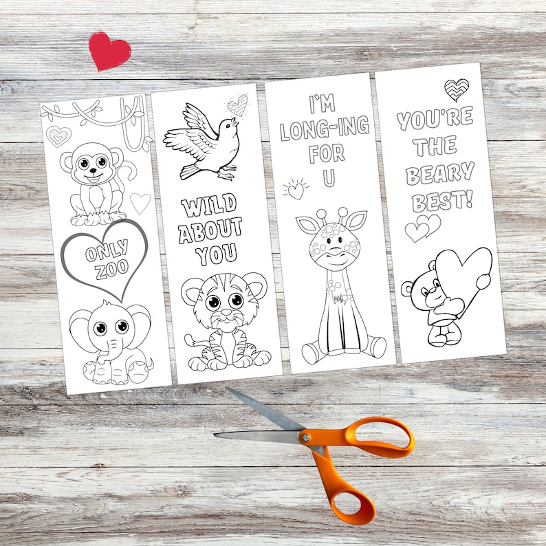 Valentines Coloring Bookmarks Valentines Puns Cards Cute Animal ...