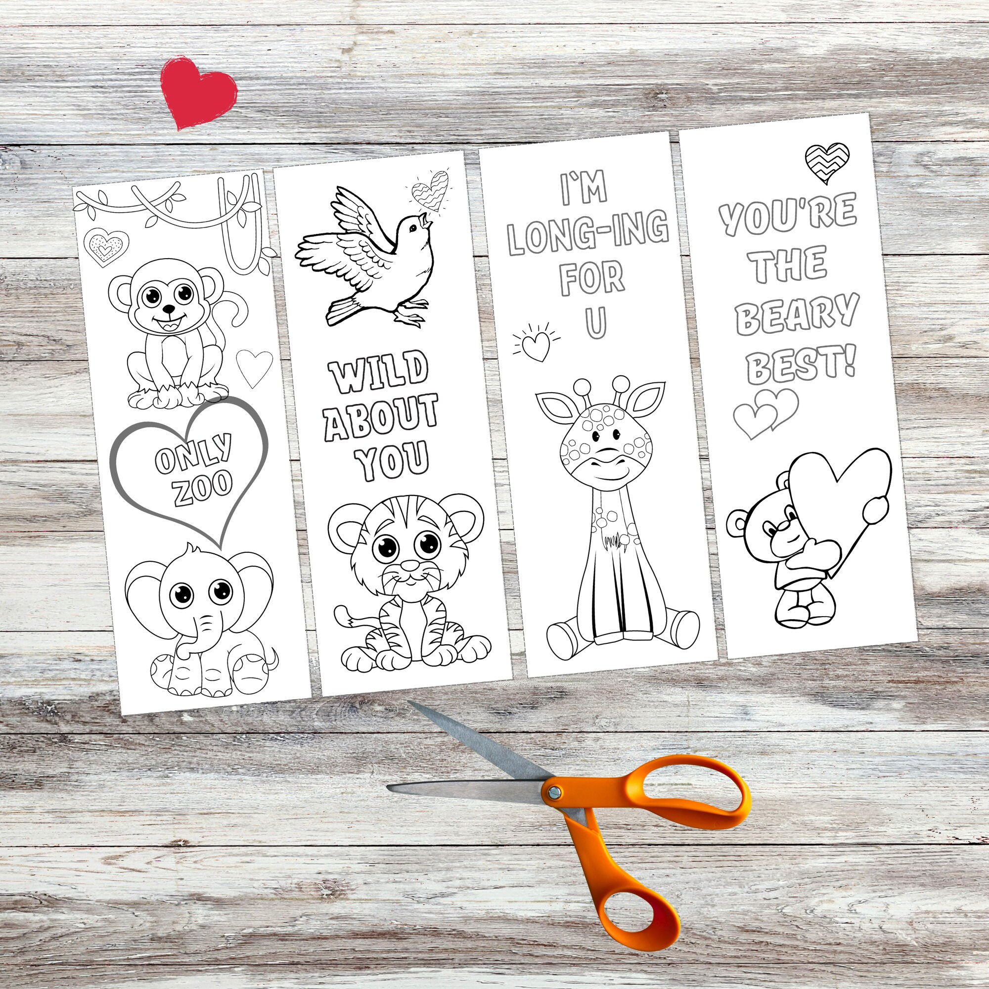 Valentines Coloring Bookmarks Valentines Puns Cards Cute Animal ...