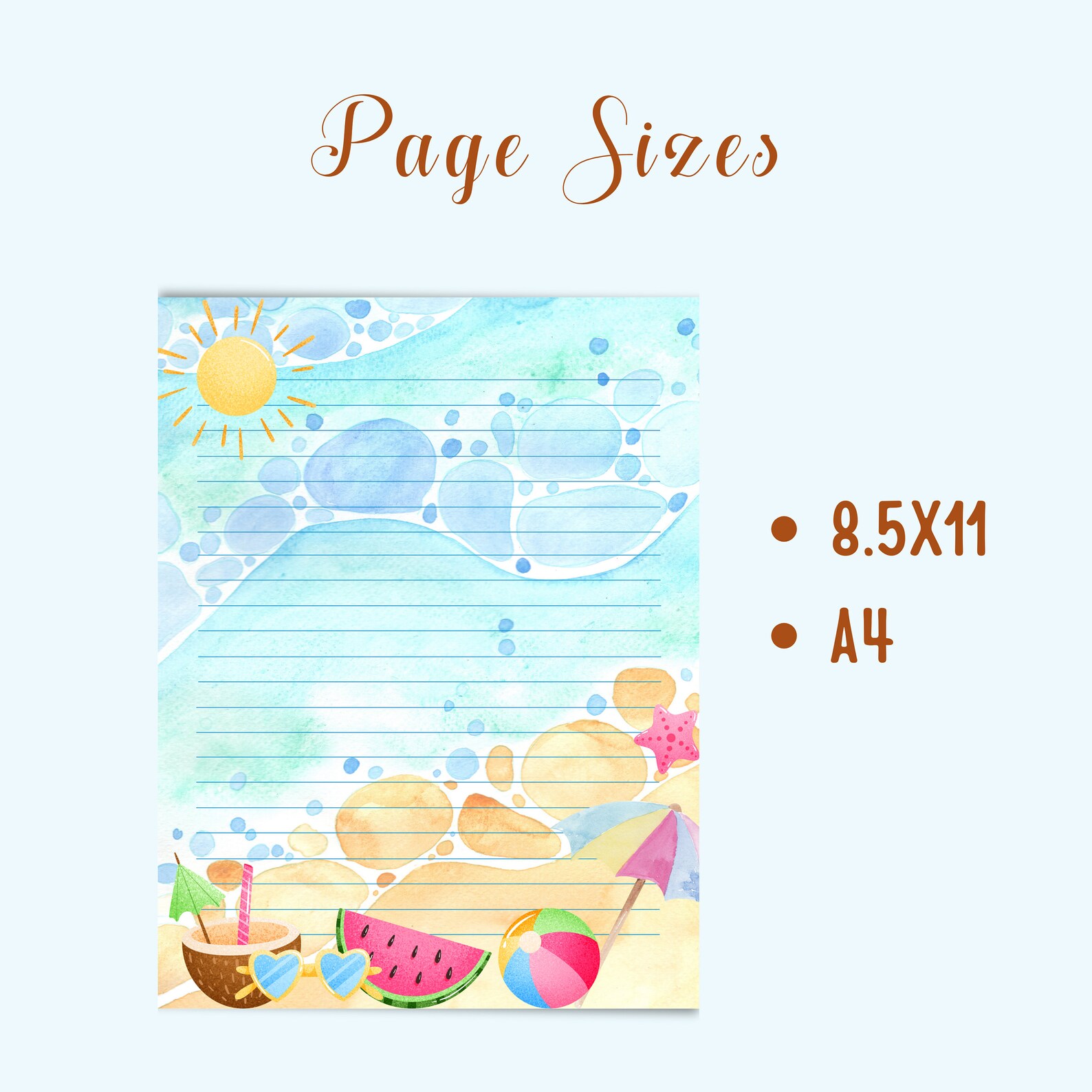 Summer Stationery Set Beach Vibe Watermelon Printable Stationary ...
