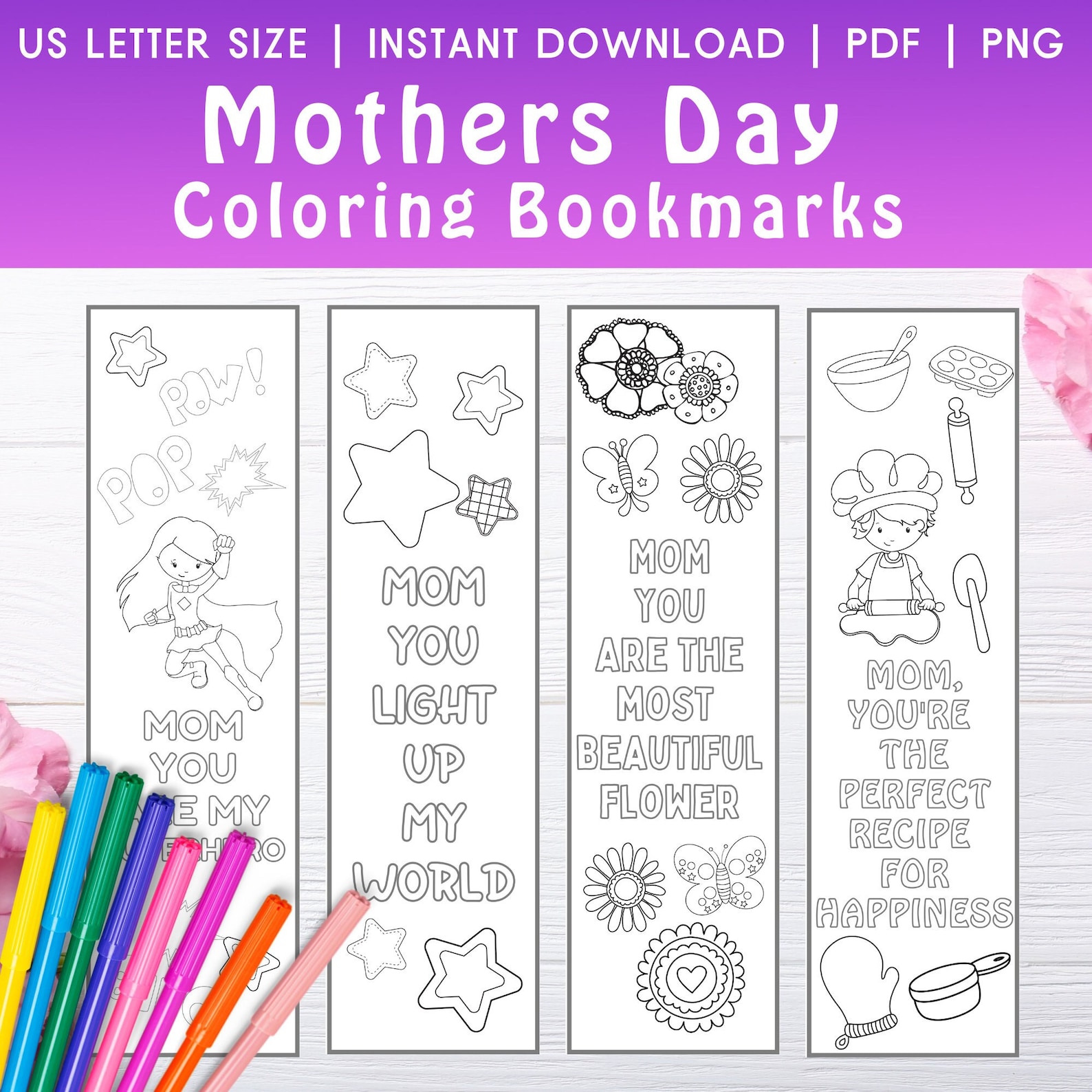 Mothers Day Coloring Bookmarks Present From Kids Mothers Day - Etsy