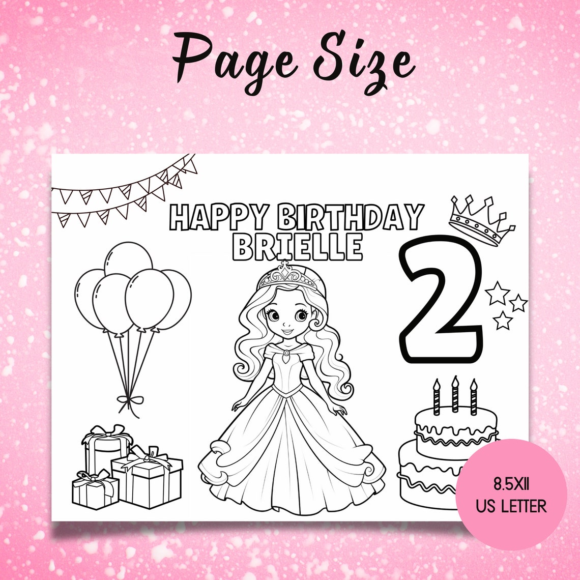 Editable Princess Birthday Coloring Page Princess Coloring Page ...