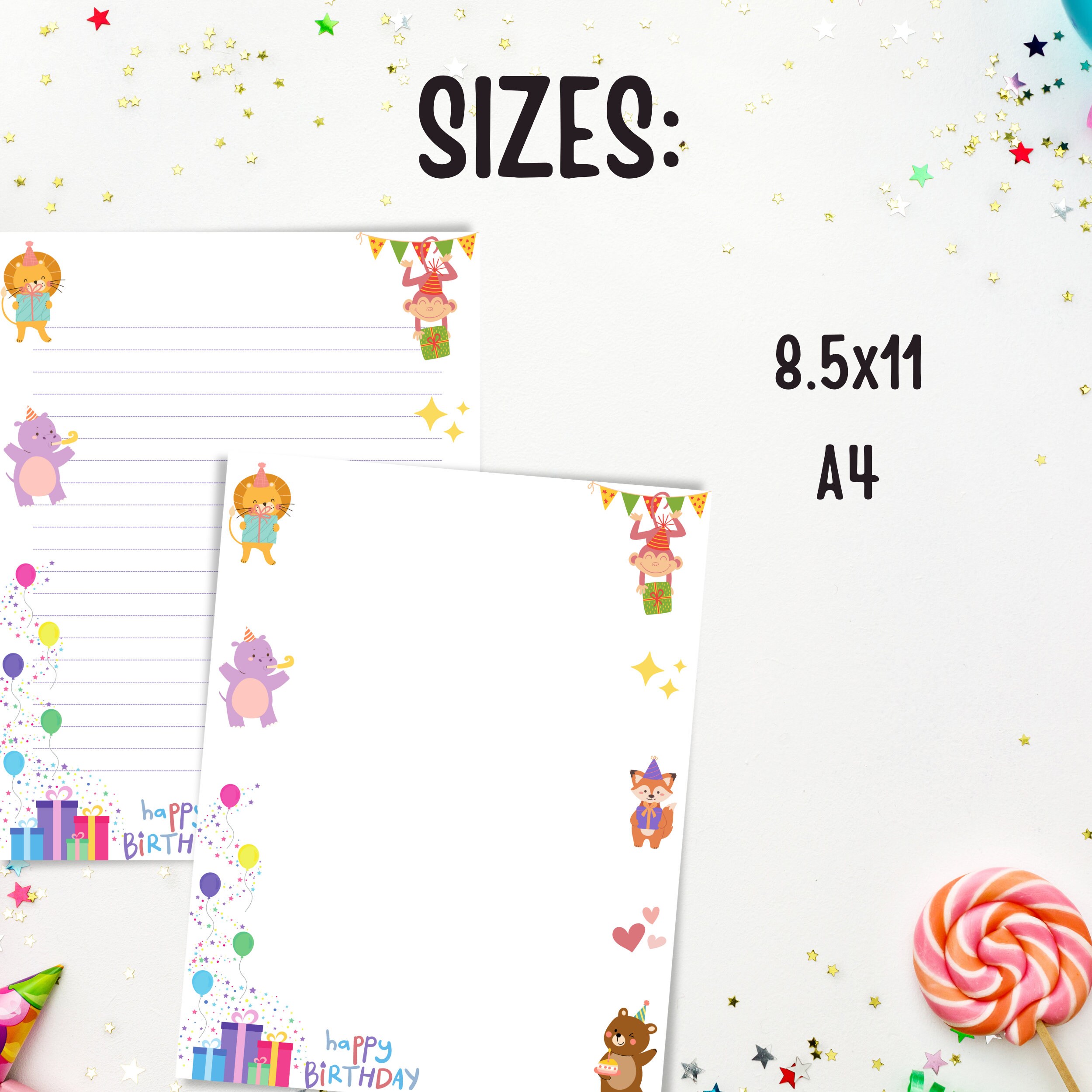 Happy Birthday Stationary Printable Kids Stationery Birthday Writing ...