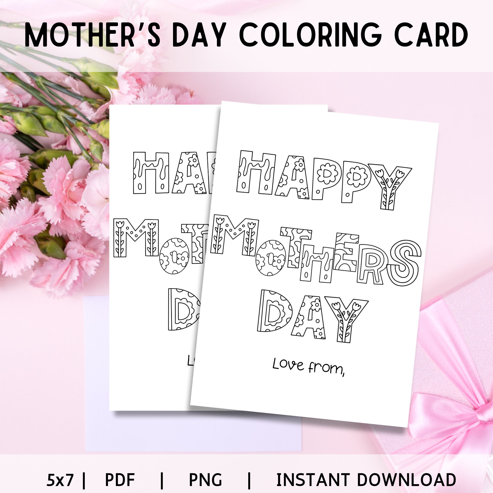 Mothers Day Coloring Card Printable Mothers Day Card for Kids Coloring ...