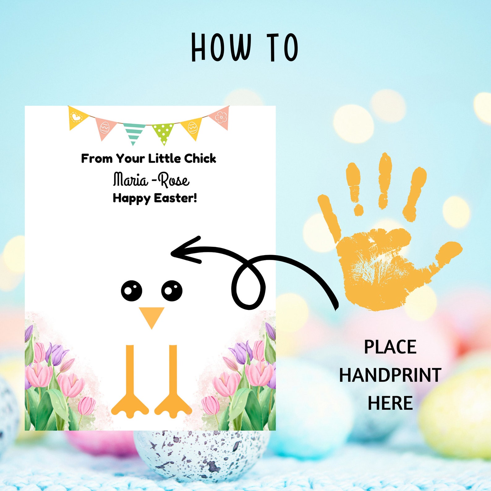 Customize Chick Easter Handprint Craft Printable Art DIY for Kids Baby ...