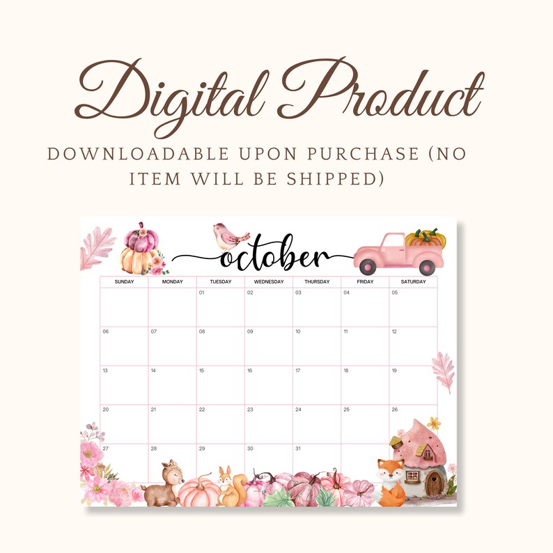 October 2024 Calendar Printable Kids Calendar Fall Wall Calendar ...