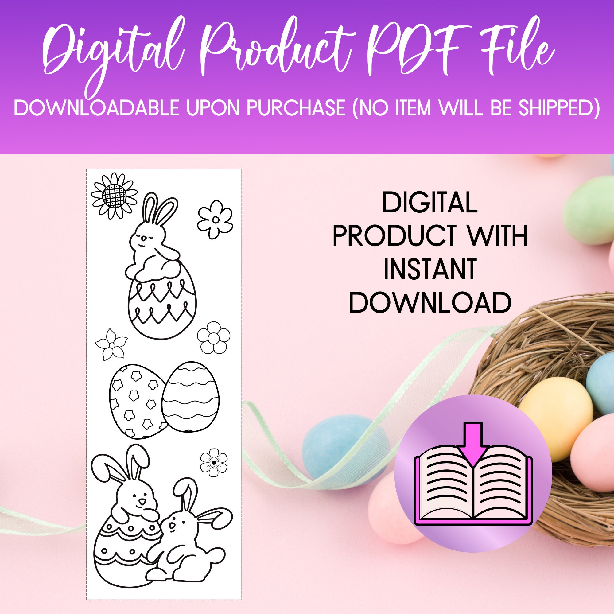 Easter Coloring Bookmark Easter Bunny Egg Coloring Favors Teacher Gift ...