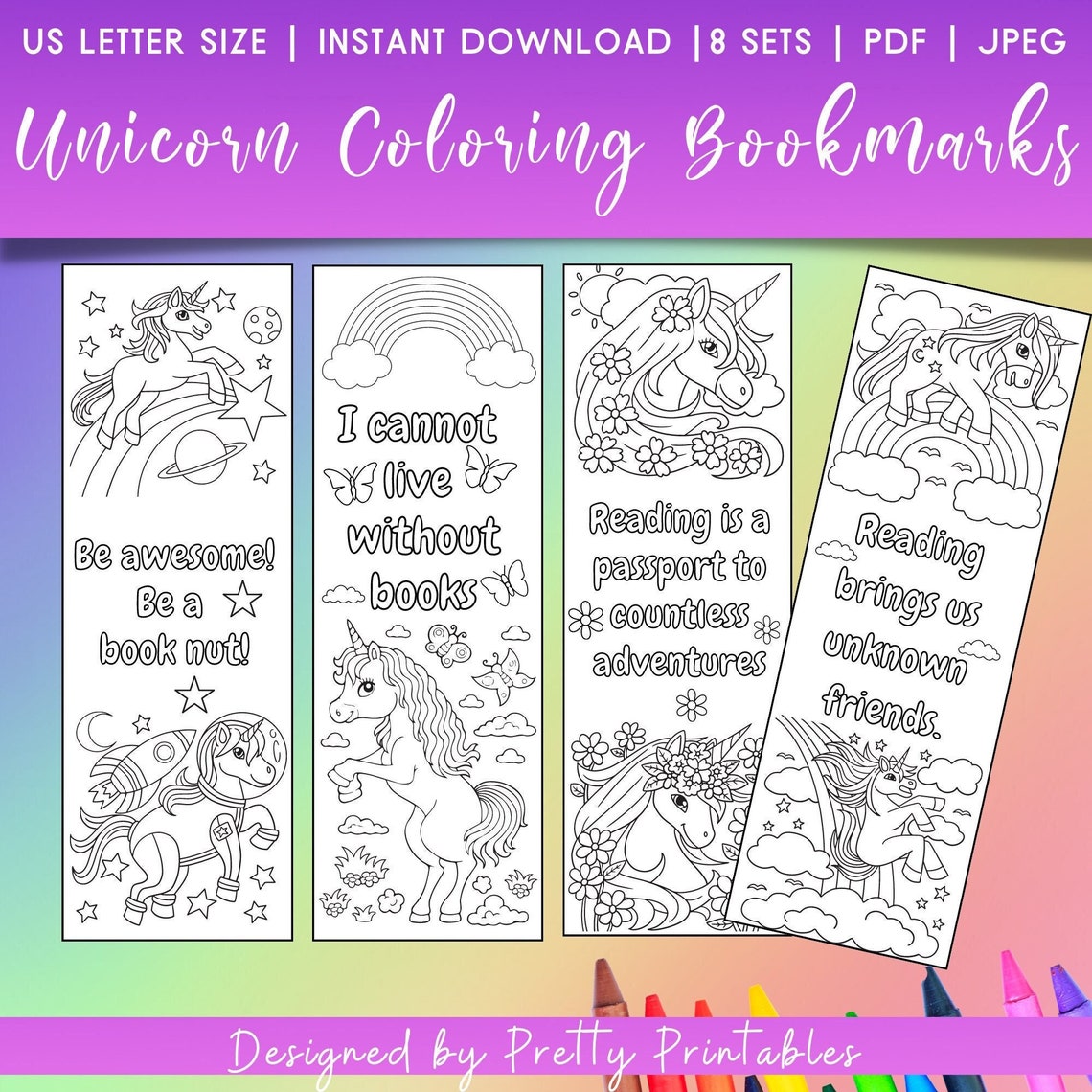 Unicorn Coloring Bookmarks Printable Unicorn Coloring - Etsy