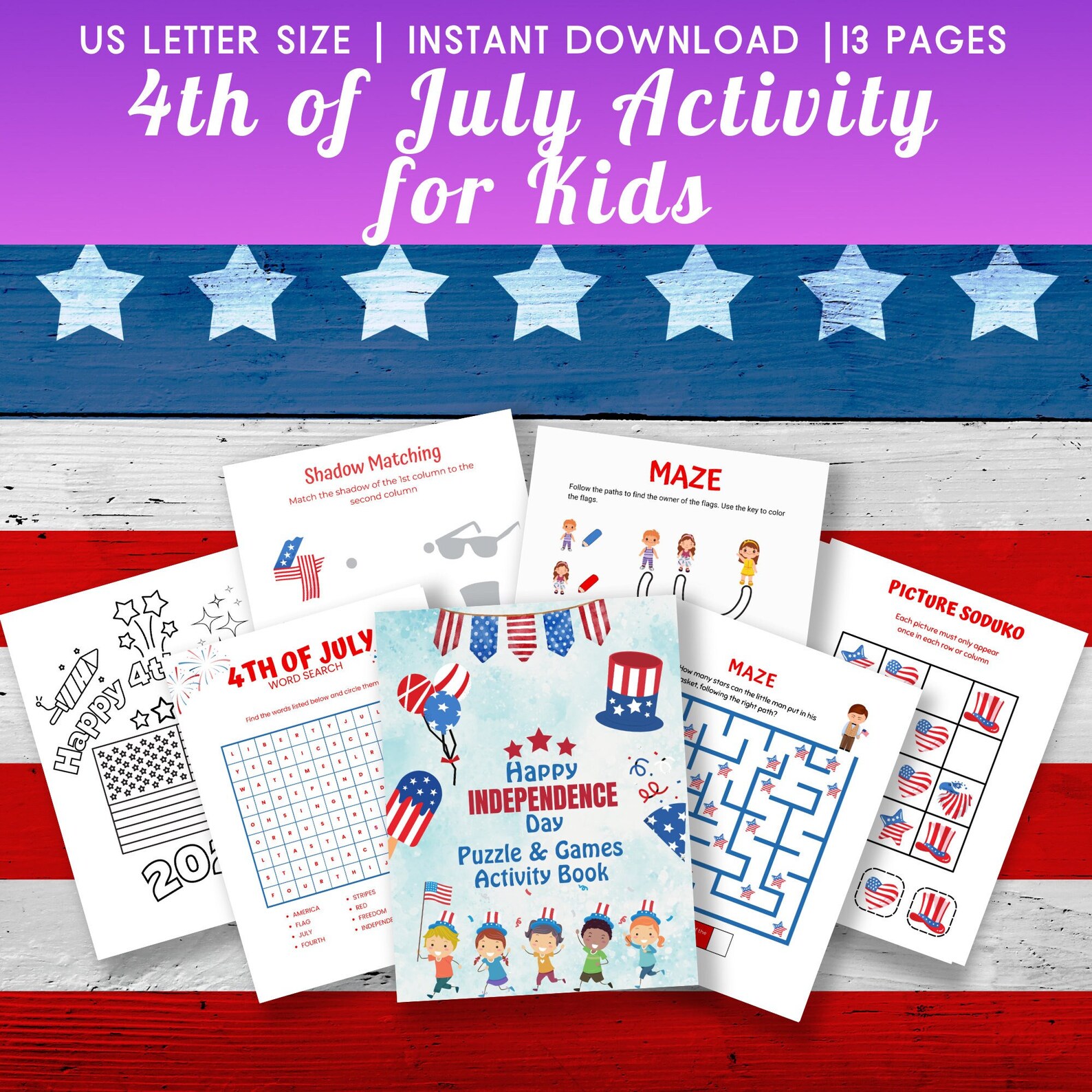 4th of July Activity Set for Kids Printable Pack Fourth of July ...
