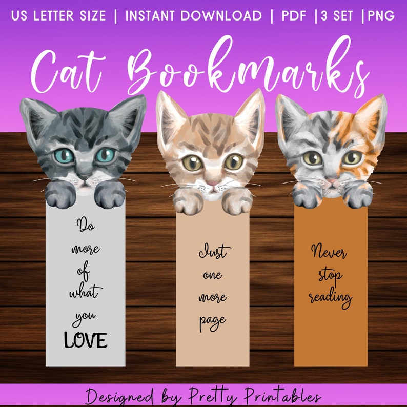 Cat Bookmark Printable Cats Lovers Bookmarks Cat Lover Gift Cat ...