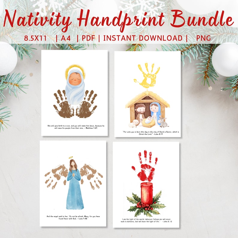 Christmas Handprint Bundle Set 4 Nativity Baby Craft Printable ...