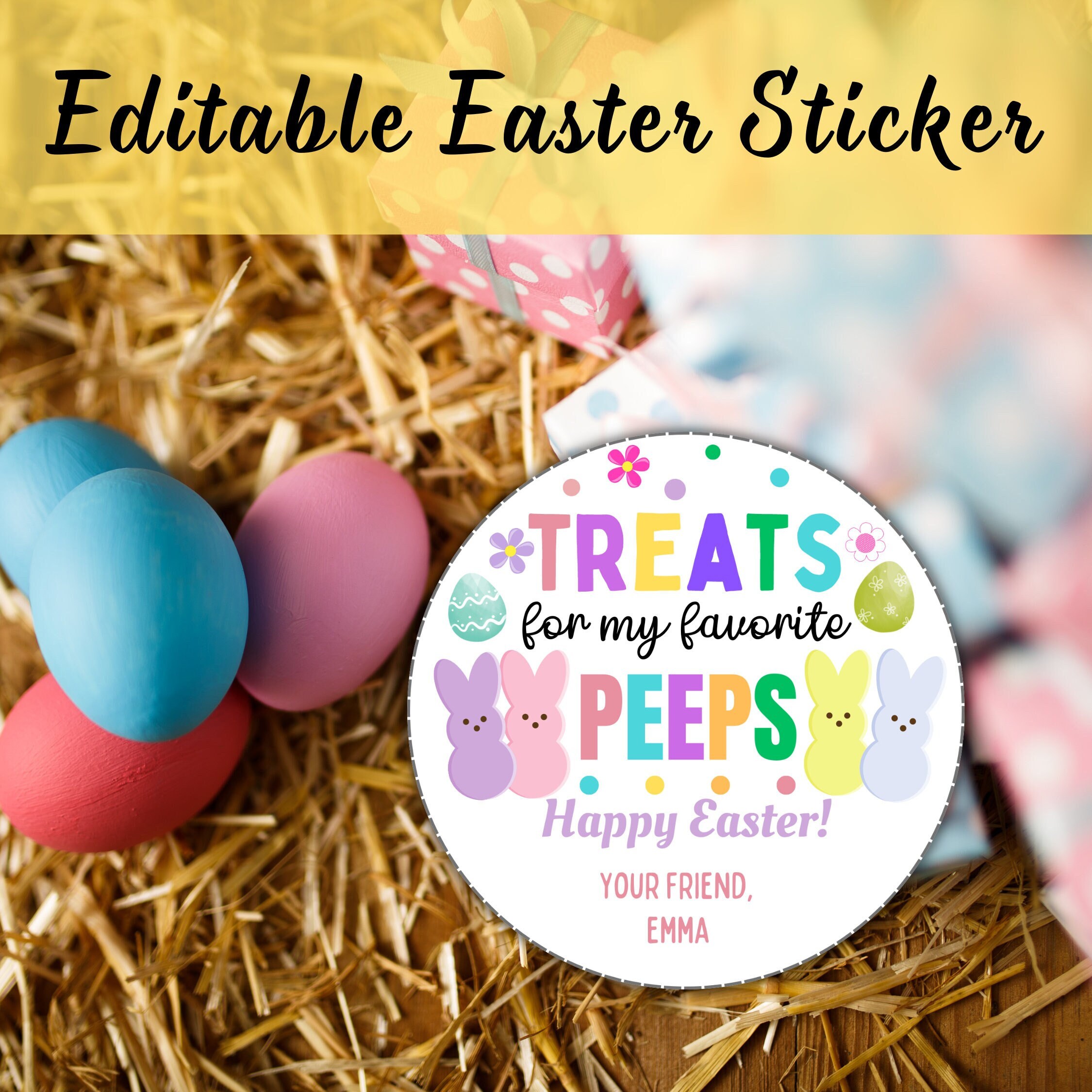 Editable Easter Stickers Kids Easter Tags Gift Sticker Easter Gift Tags ...