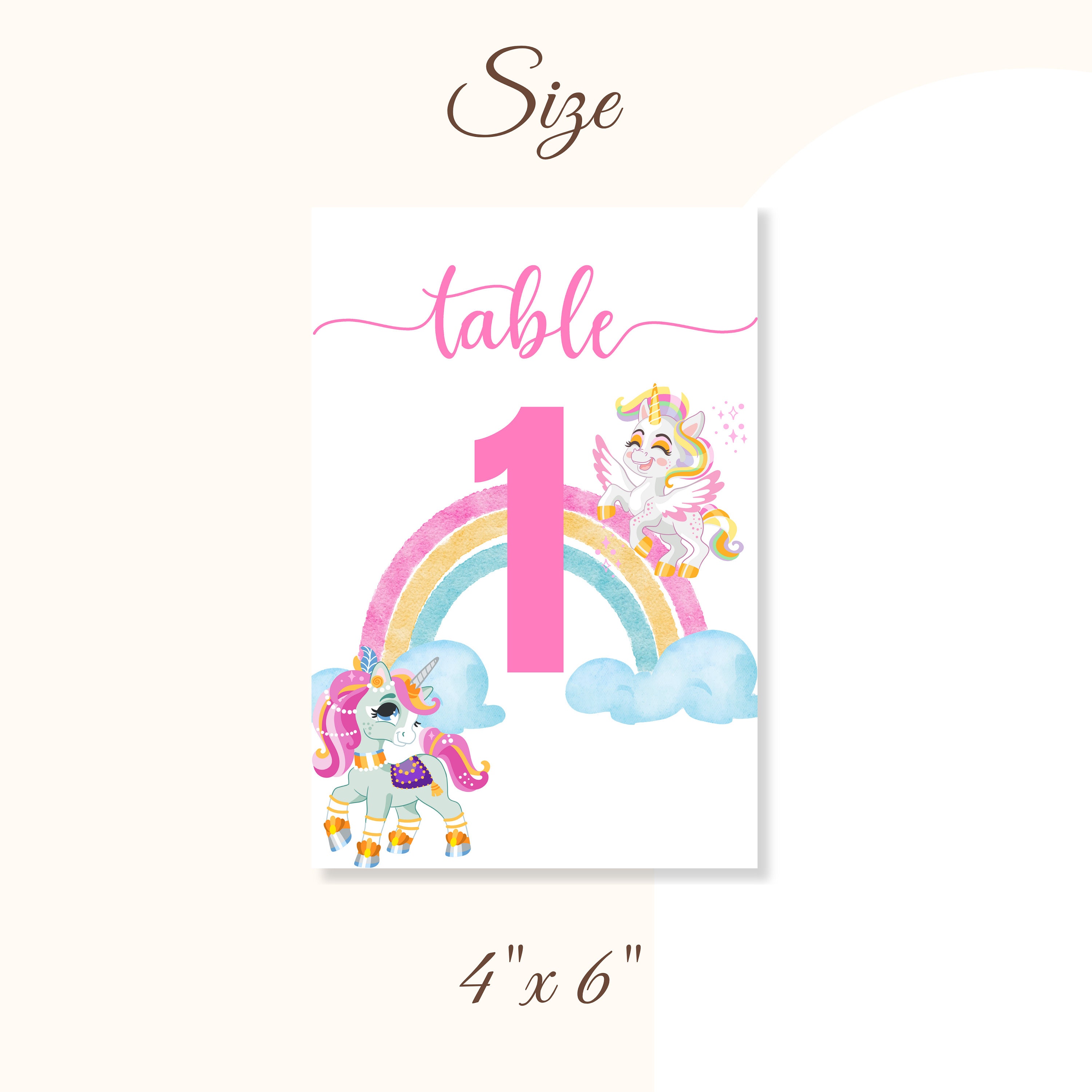 Editable Unicorn Party Table Number Card Table Decor Rainbow Colors ...
