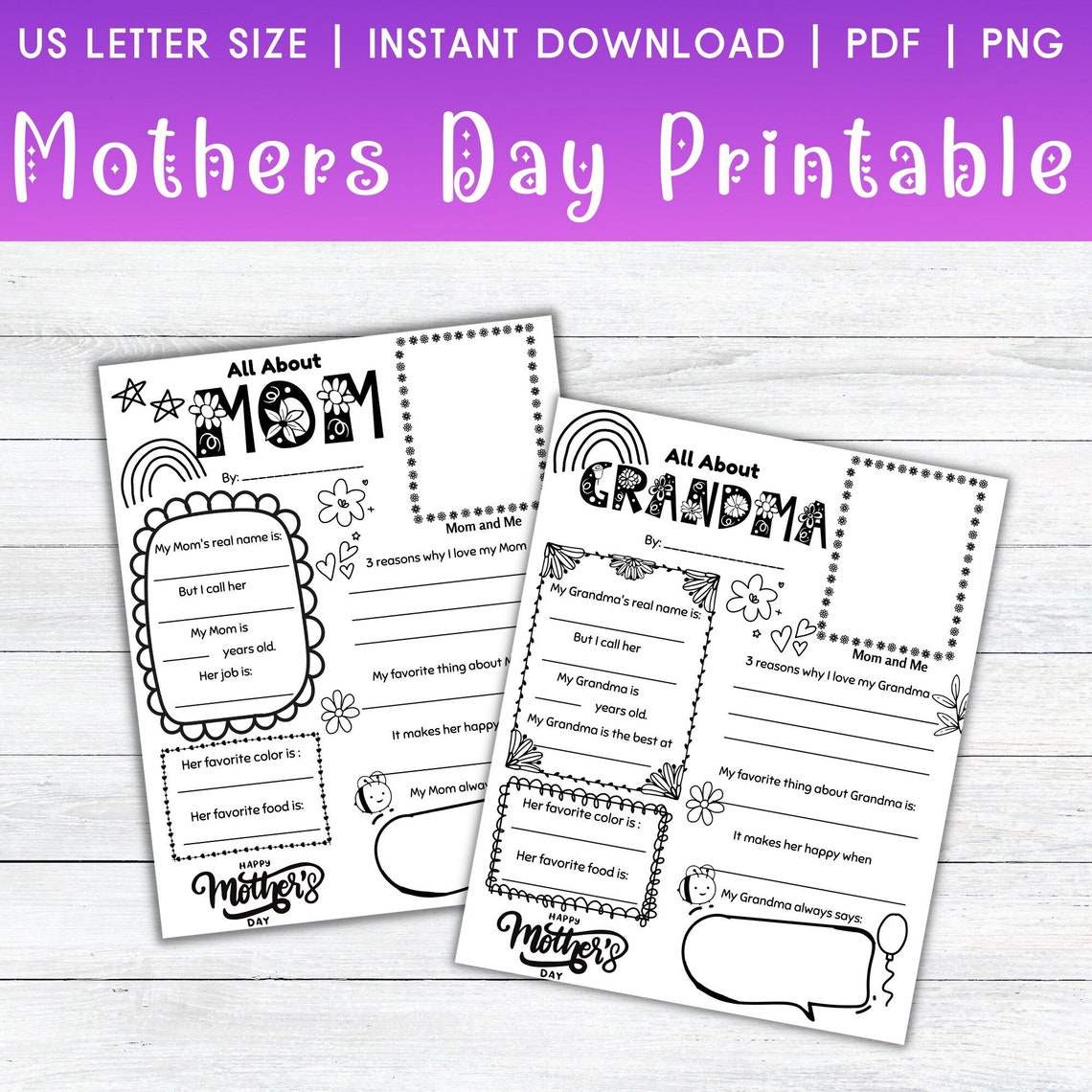 All About Mom Printable Mothers Day Keepsake All About My Mom Fillable ...