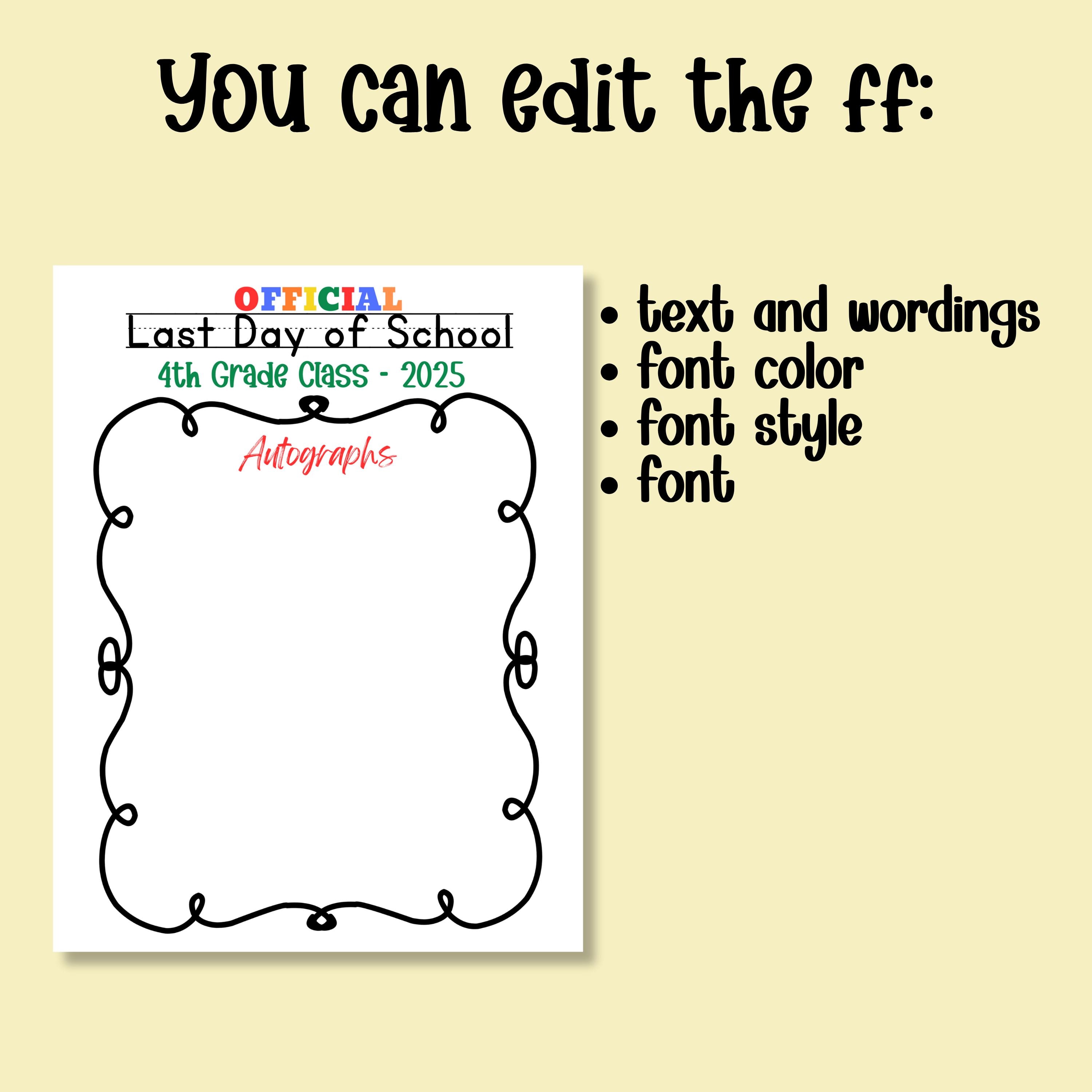 End of the Year Printable Autographs Sheet 2024-2025 Last Day of School ...