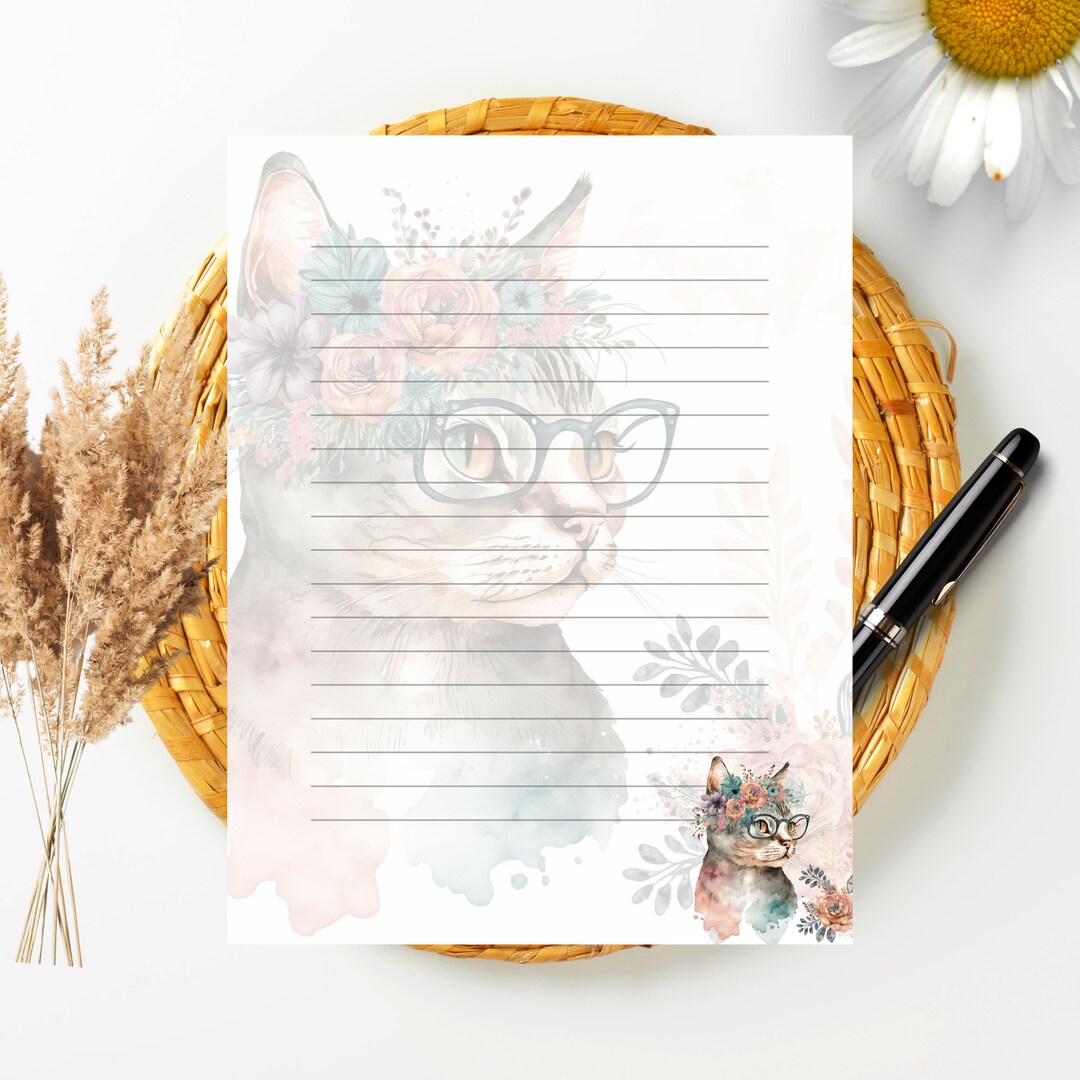 Cat Stationary Printable, Cat Stationery Set Cute Cat Stationary Cute ...