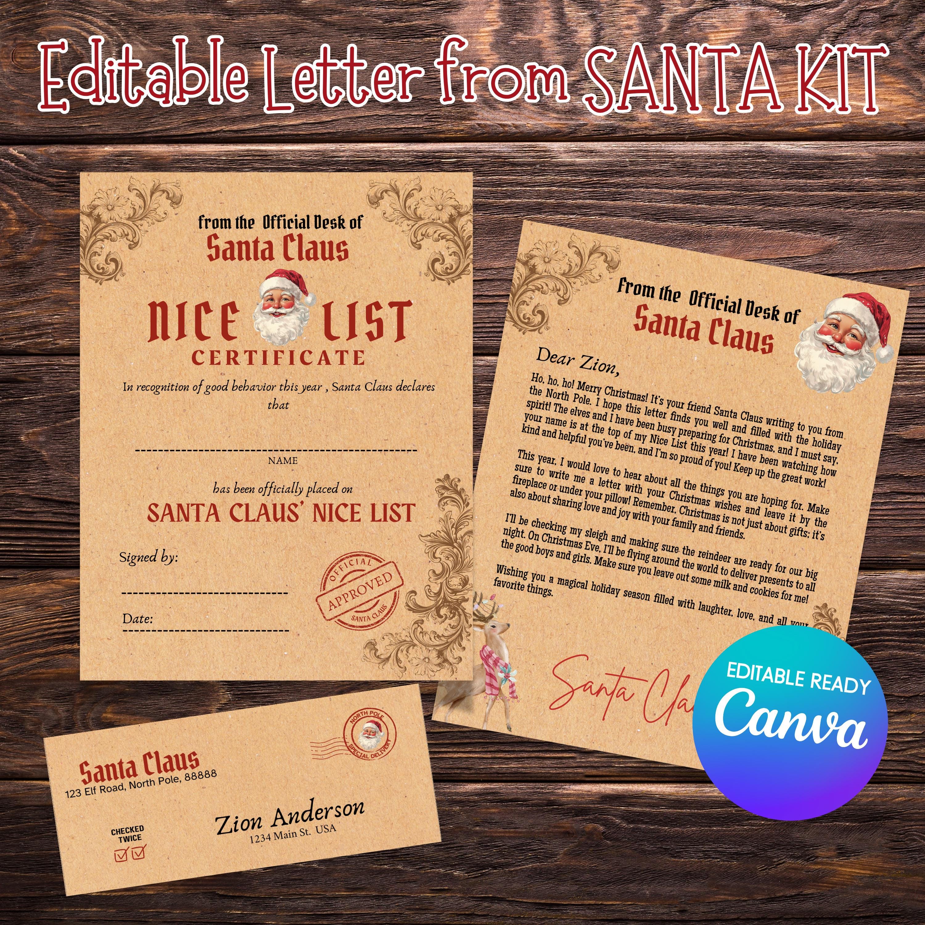 Editable Letter From Santas Official Desk Nice List Certificate With ...