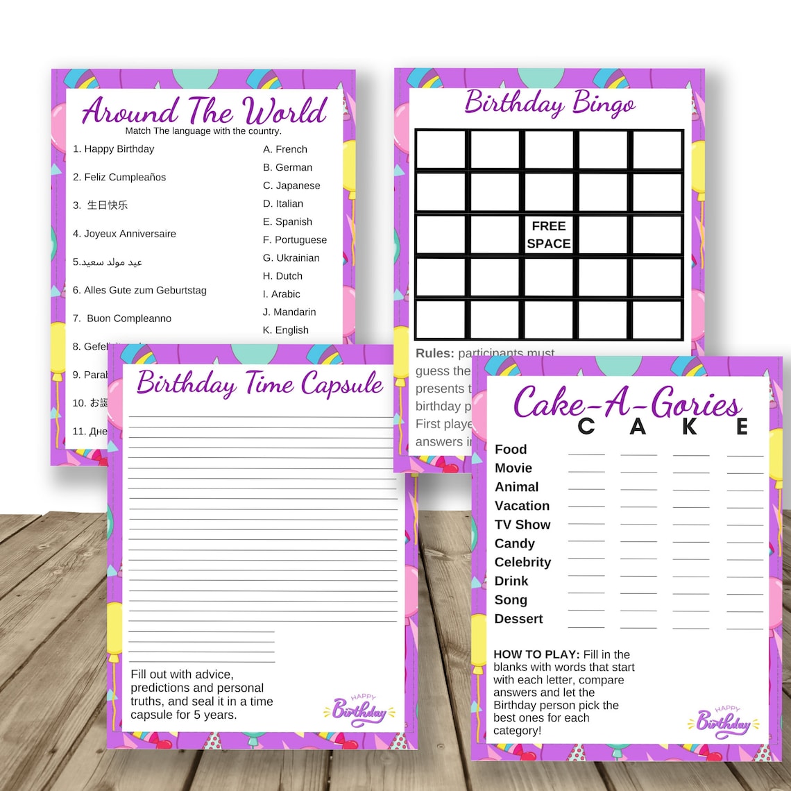 Adult Birthday Games Birthday Printable Bundle Word Scramble Birthday ...