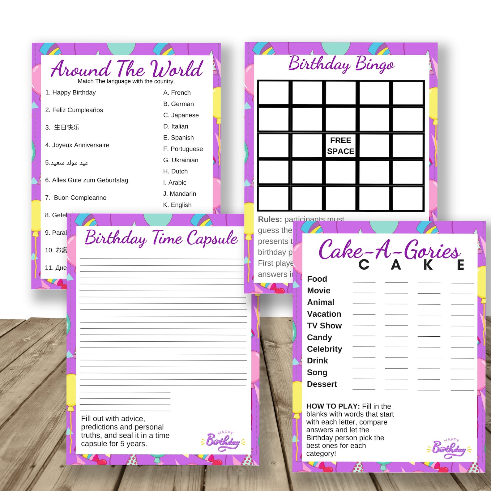 Adult Birthday Games Birthday Printable Bundle Word Scramble Birthday ...