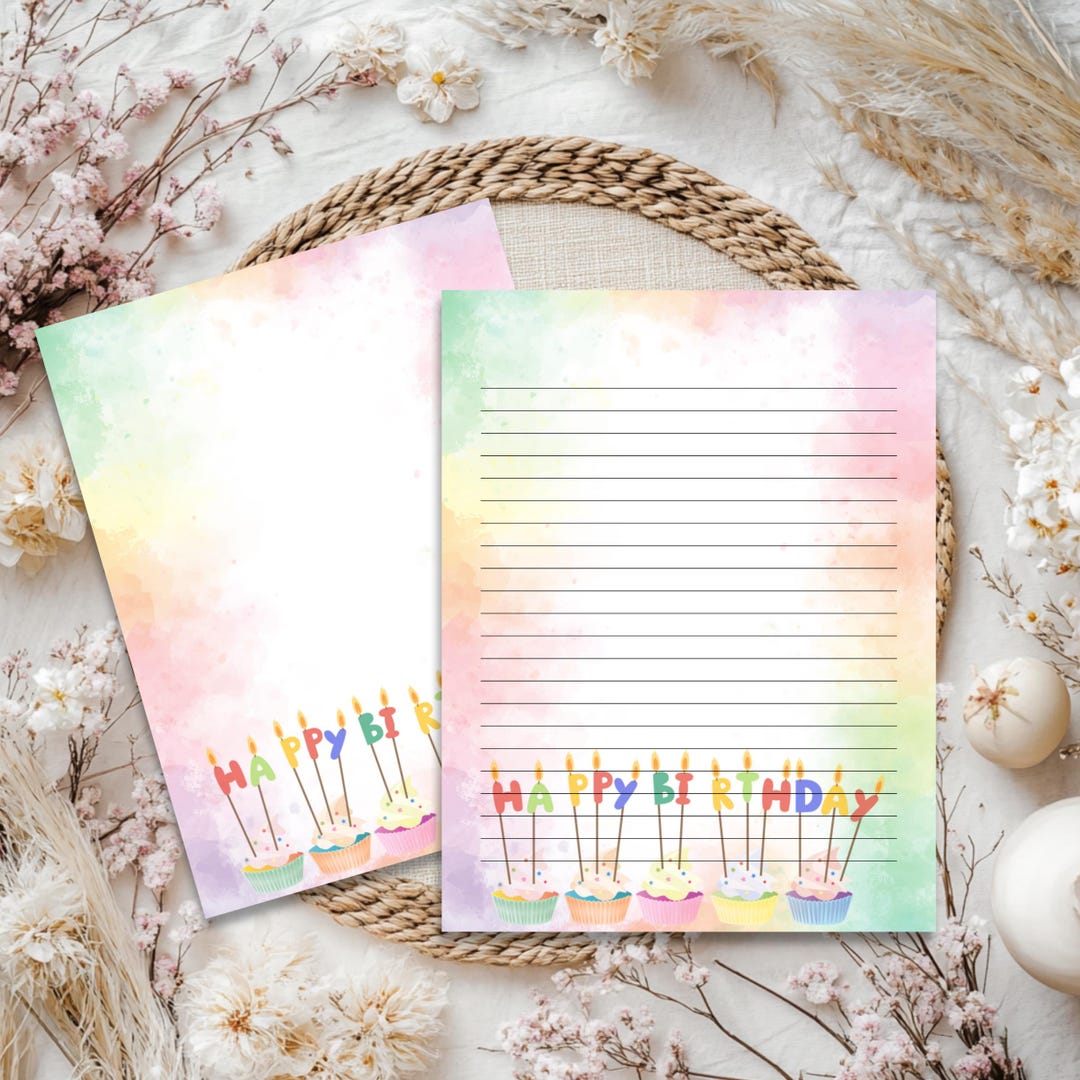 Happy Birthday Printable Stationary Lined Paper Printable Writing Paper ...