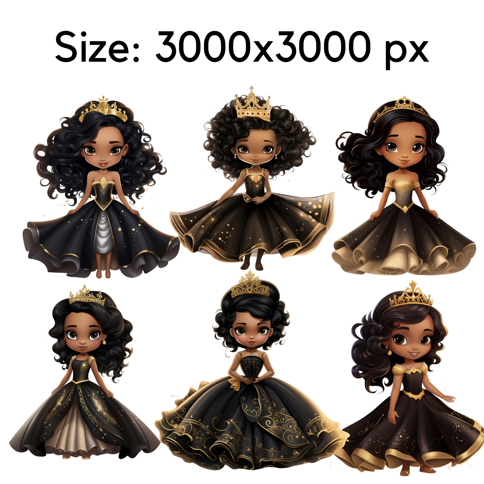 Black Princess PNG Bundle 35 Princess Birthday Fairytale Princess ...