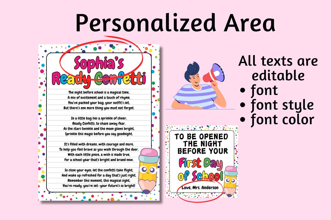 Editable Ready Confetti First Day of School Printable Poem Night Before ...