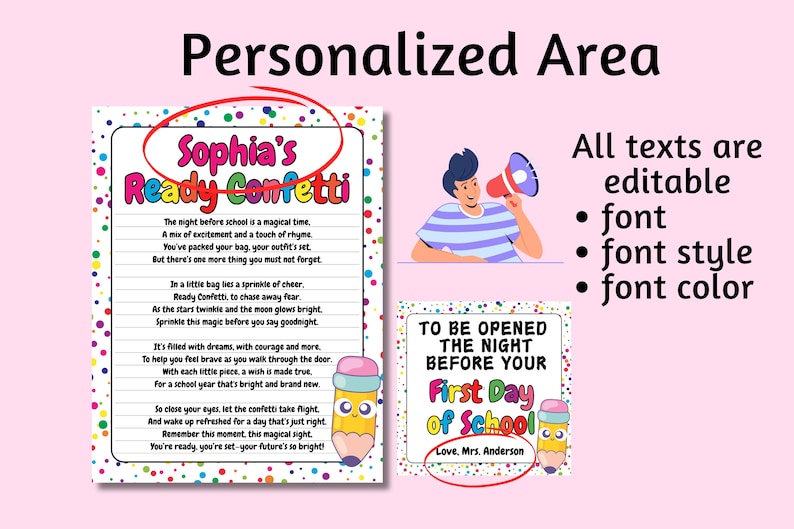 Editable Ready Confetti First Day of School Printable Poem Night Before ...