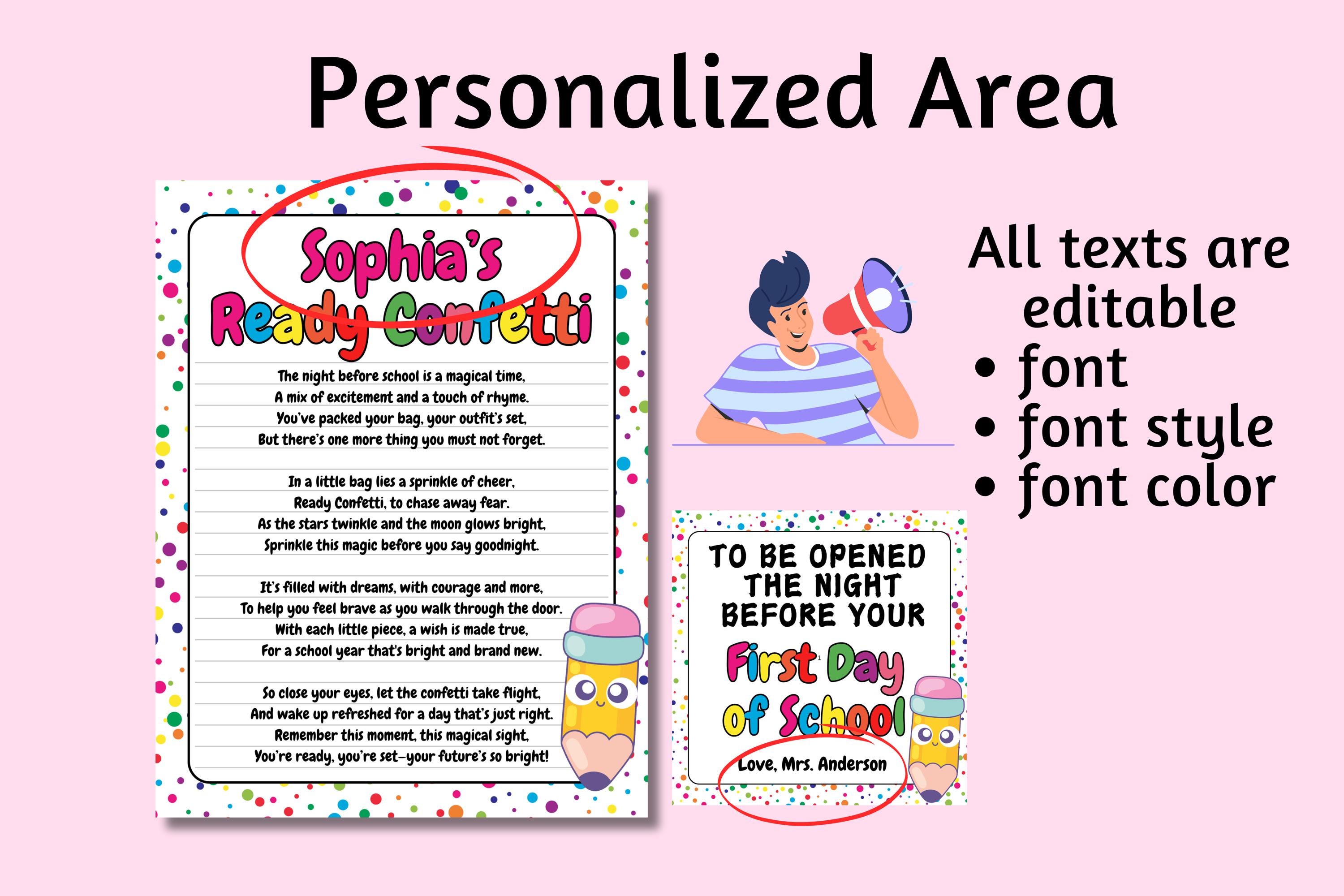 Editable Ready Confetti First Day of School Printable Poem Night Before ...