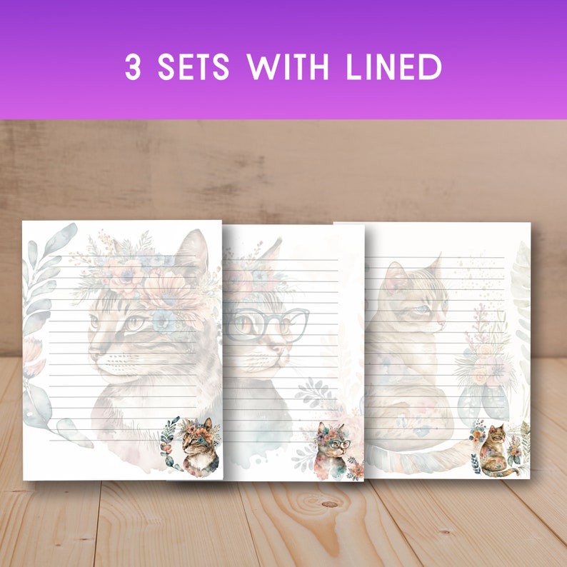 Cat Stationary Printable, Cat Stationery Set Cute Cat Stationary Cute ...