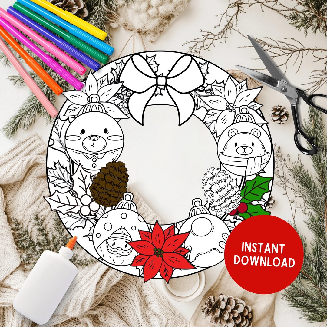Color Cut Paste DIY Christmas Wreath for Kids Class Teacher Cute ...