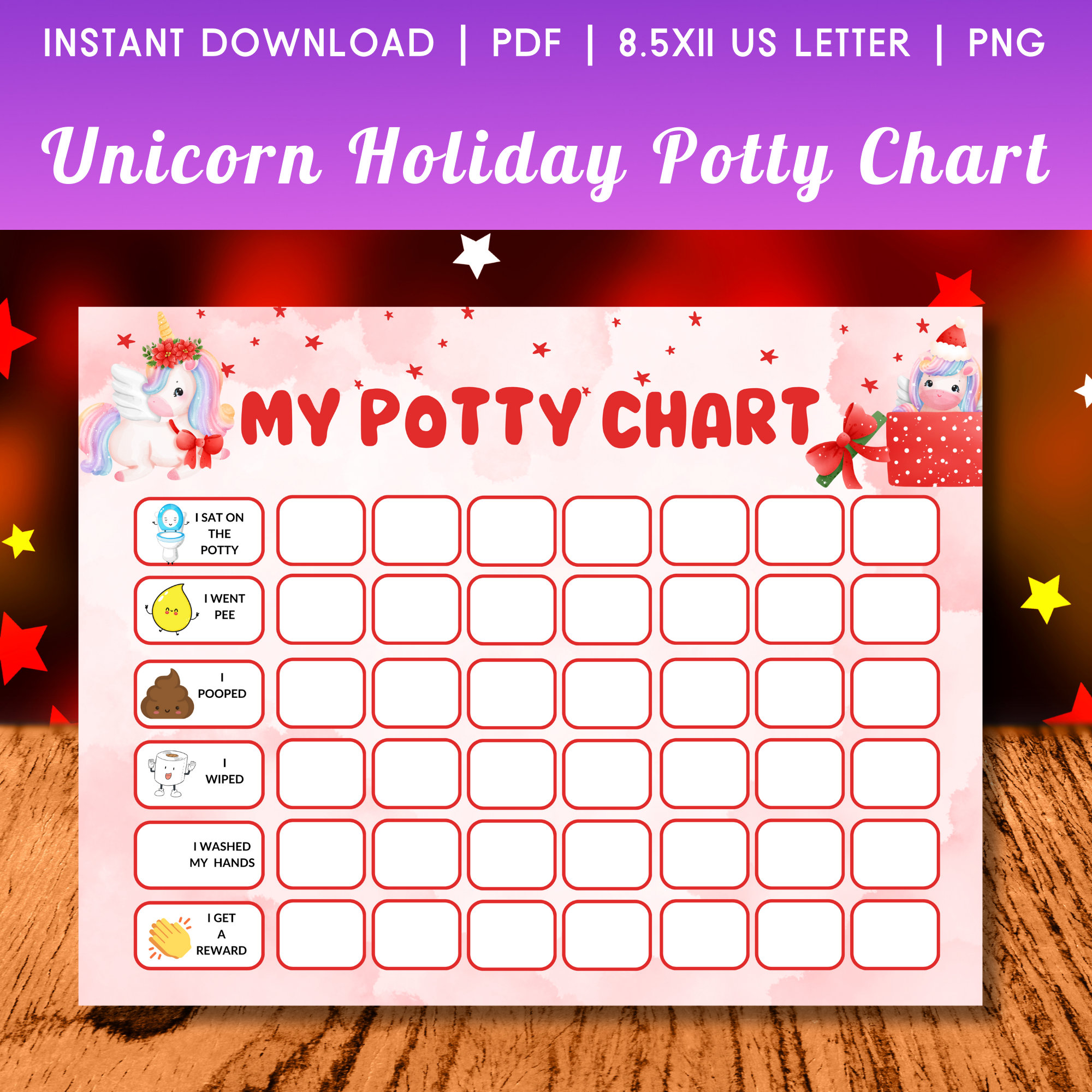 Holiday Unicorn Potty Chart for Girls Toilet Training Chart Kids Potty ...