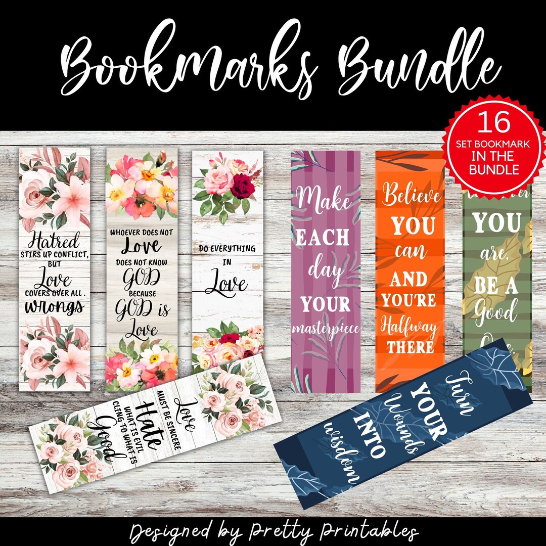 Bookmarks Bible Verse Quotes Bundle Set of 8 Floral Watercolor ...
