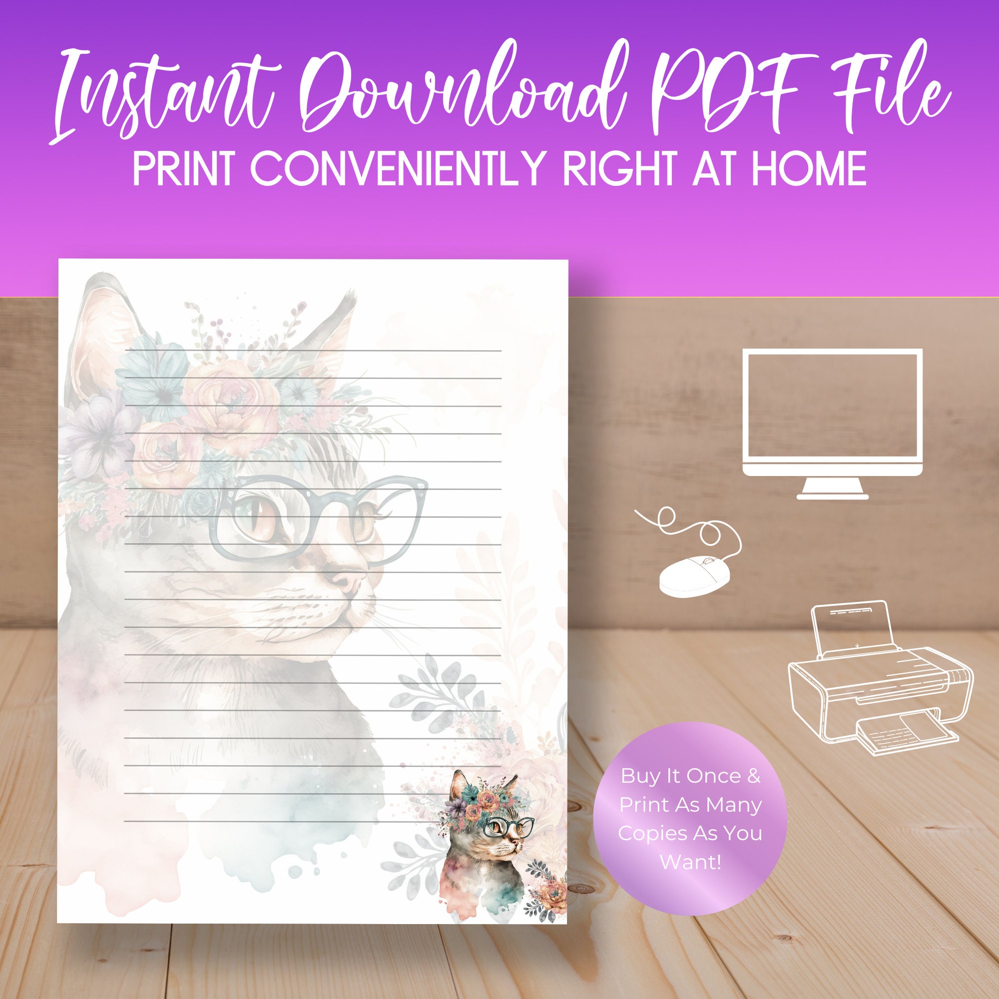 Cat Stationary Printable, Cat Stationery Set Cute Cat Stationary Cute ...