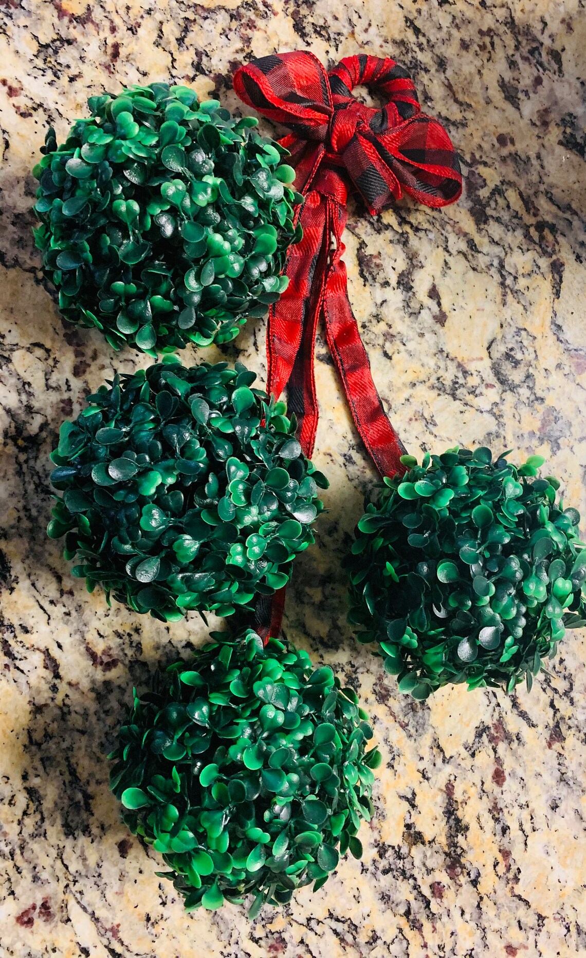 Boxwood Topiary Door Swag: Greenery Balls With Buffalo Check Ribbon - Etsy