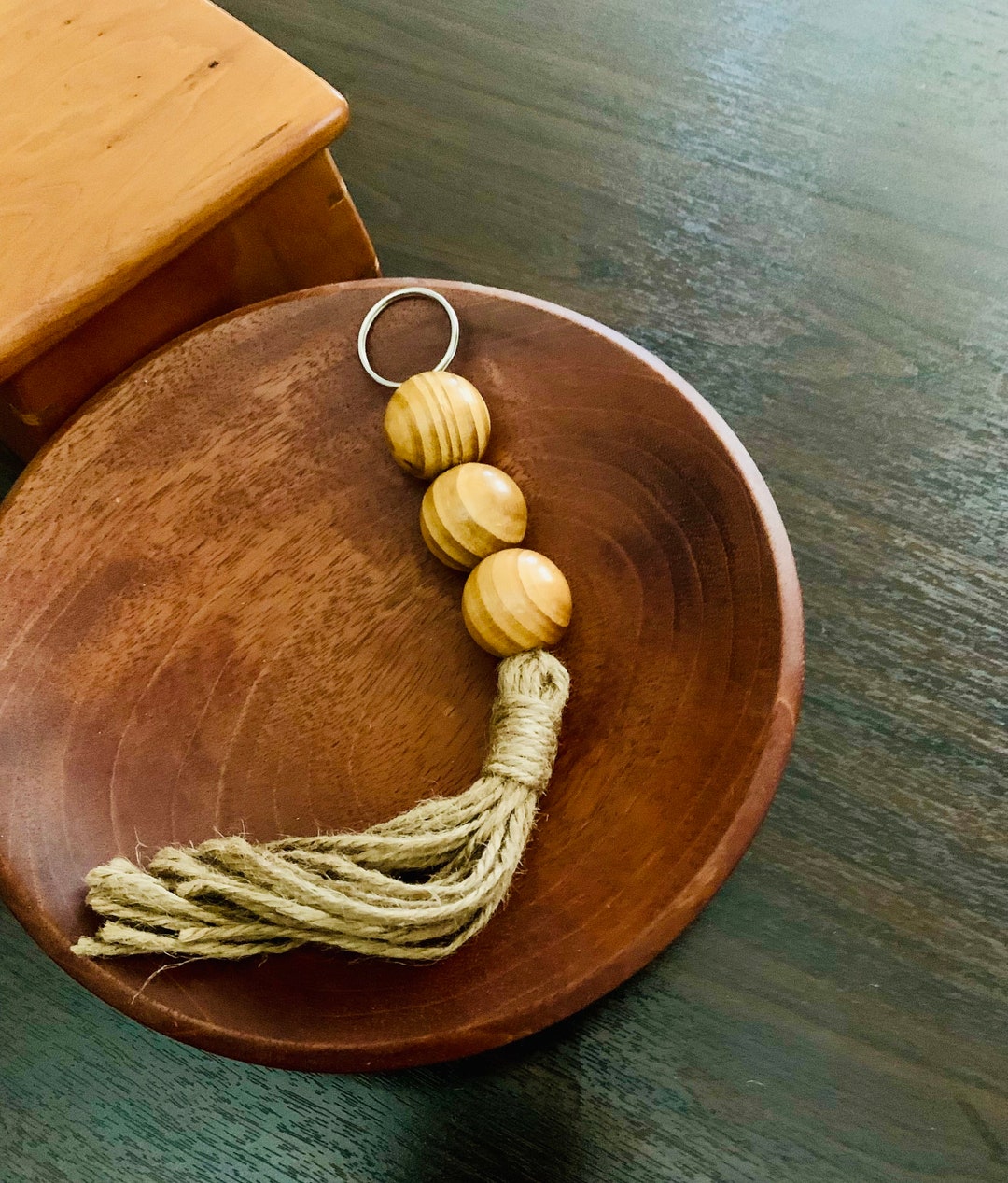 Boho Wood Bead Keychain With Jute Tassel - Etsy
