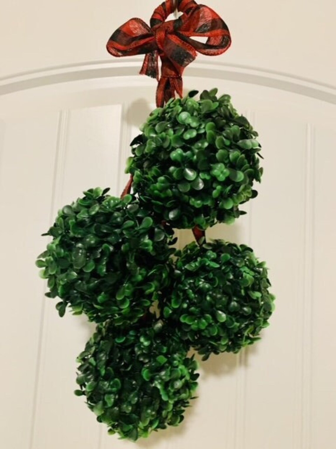 Boxwood Topiary Door Swag: Greenery Balls With Buffalo Check Ribbon - Etsy