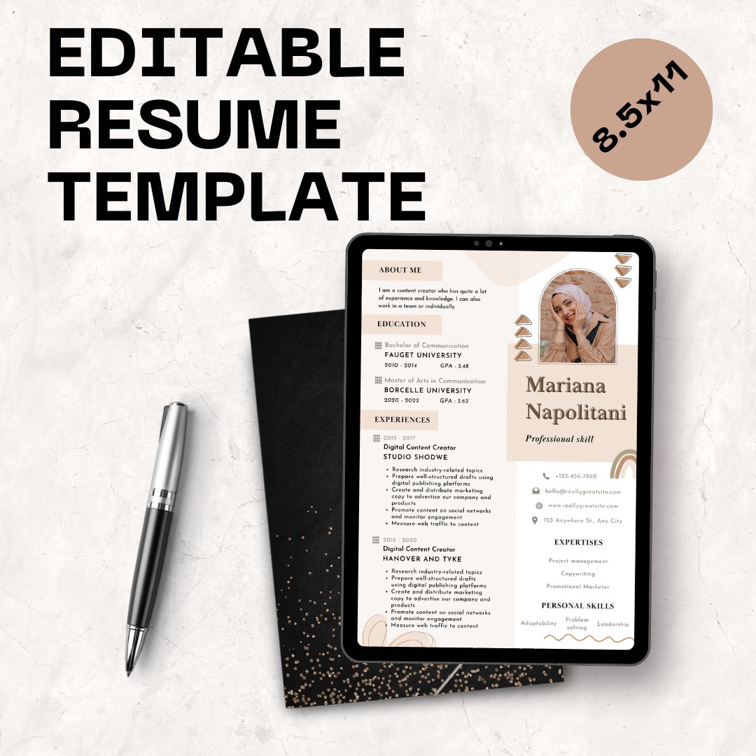 Editable Resume Template With Images, Editable CV Template, Photo ...