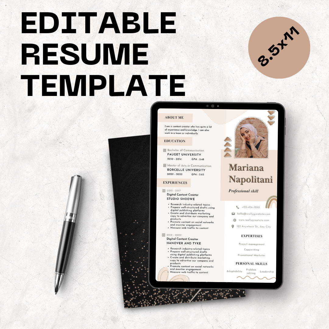 Editable Resume Template With Images, Editable CV Template, Photo ...