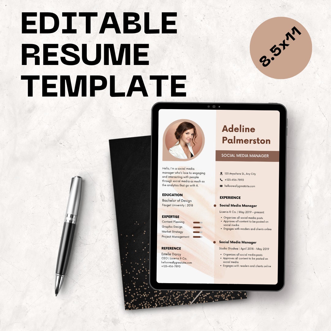 Editable Resume Template With Images, Editable CV Template, Photo ...