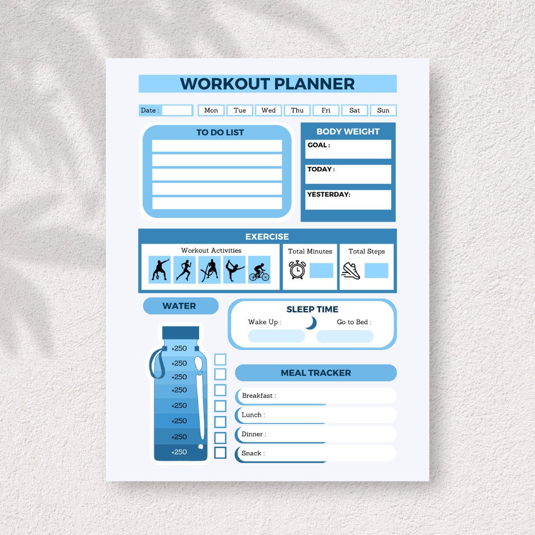 Workout Planner Printable, Fitness Journal Insert, Exercise Tracker ...
