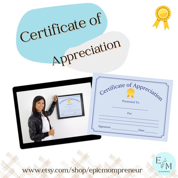 Printable Certificate of Appreciation Appreciation - Etsy