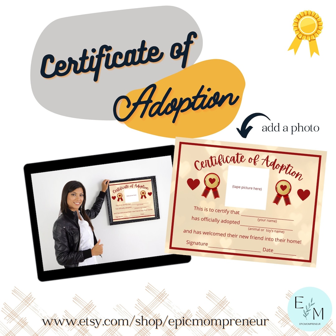 Certificate of Adoption With Photo Printable | Certificate of Adoption ...