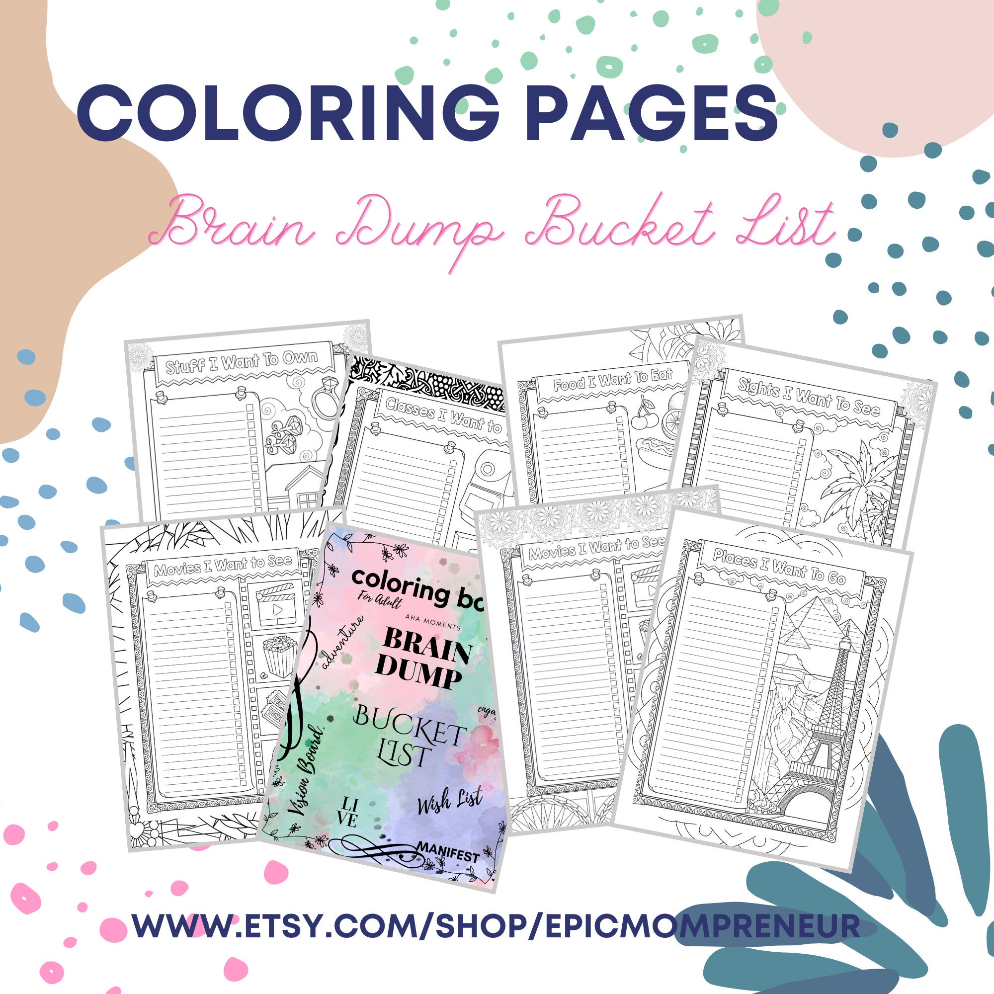 Coloring Pages| Brain Dump | Bucket List | Vision Board | Manifest ...