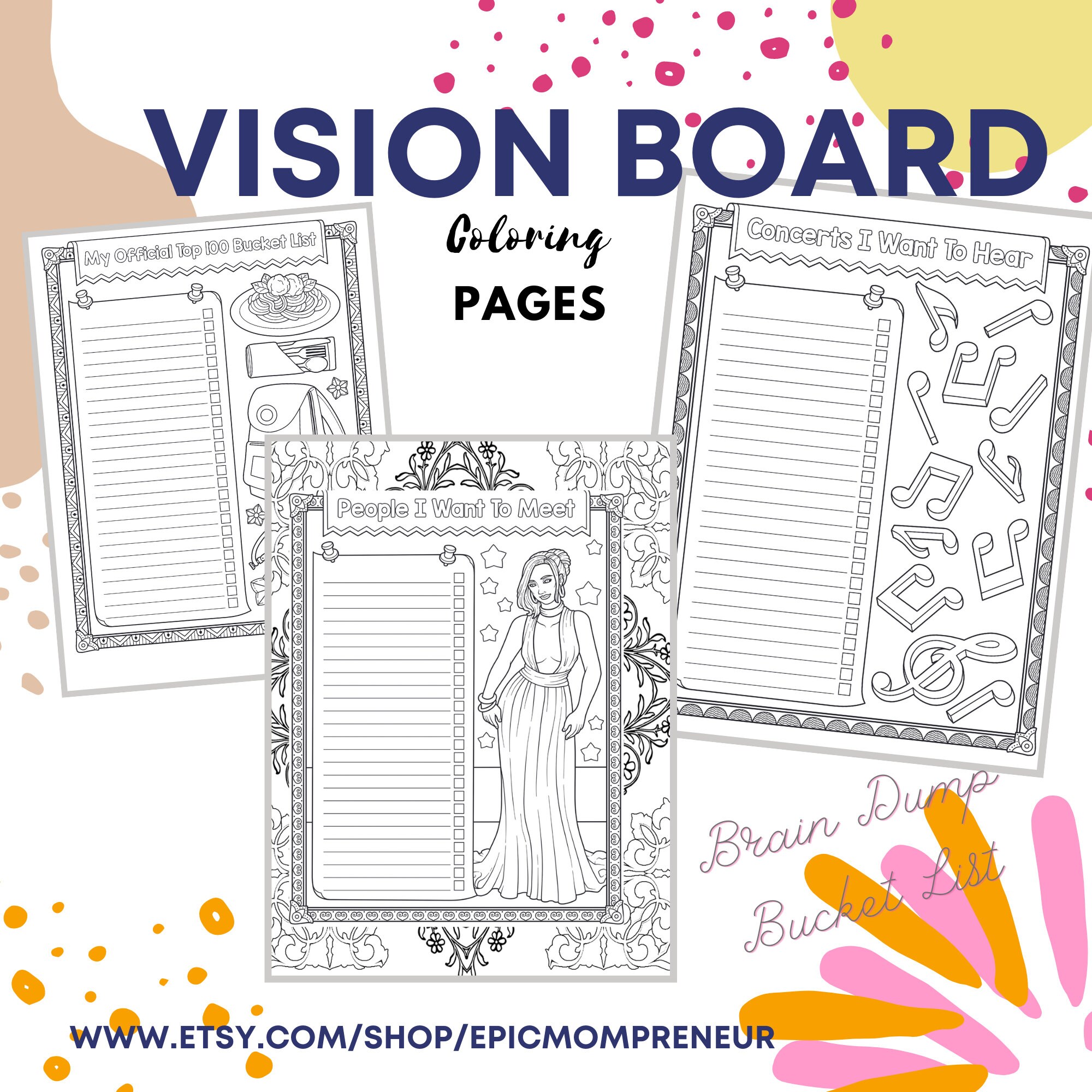 Coloring Pages| Brain Dump | Bucket List | Vision Board | Manifest ...